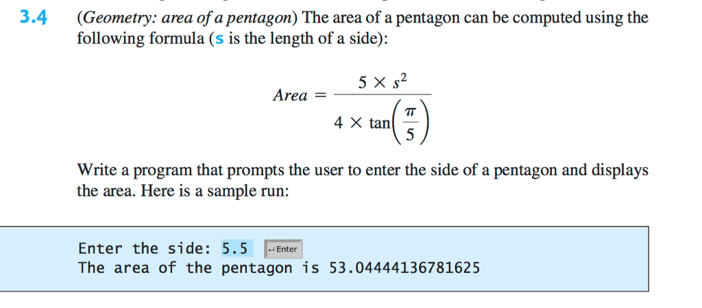 Solved (Geometry: area of a pentagon) The area of a pentagon | Chegg.com