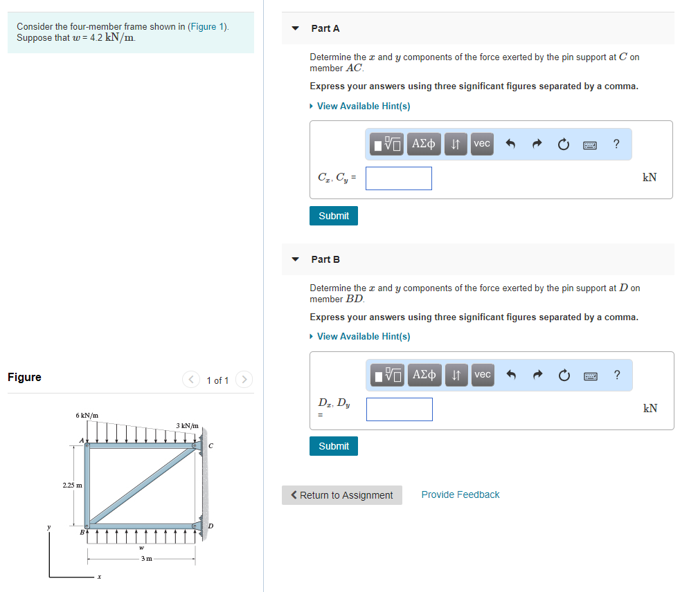 Solved Consider the four-member frame shown in (Figure 1) | Chegg.com