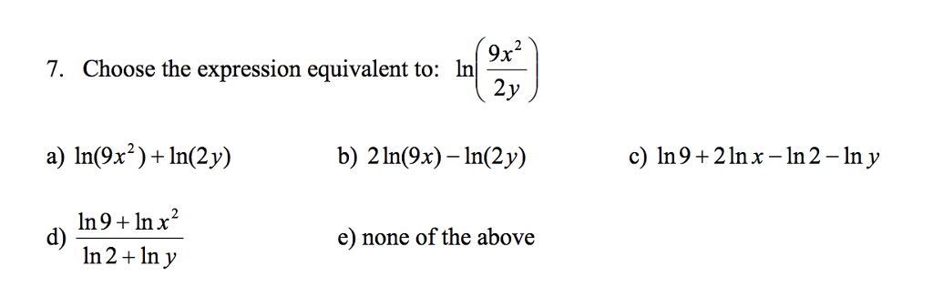 Solved 9x2 7. Choose the expression equivalent to: In a) | Chegg.com