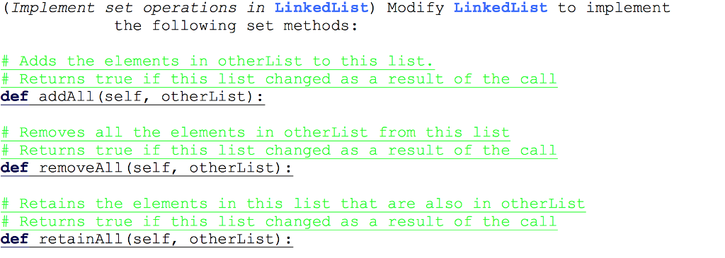 (Implement set operations in LinkedList) Modify | Chegg.com