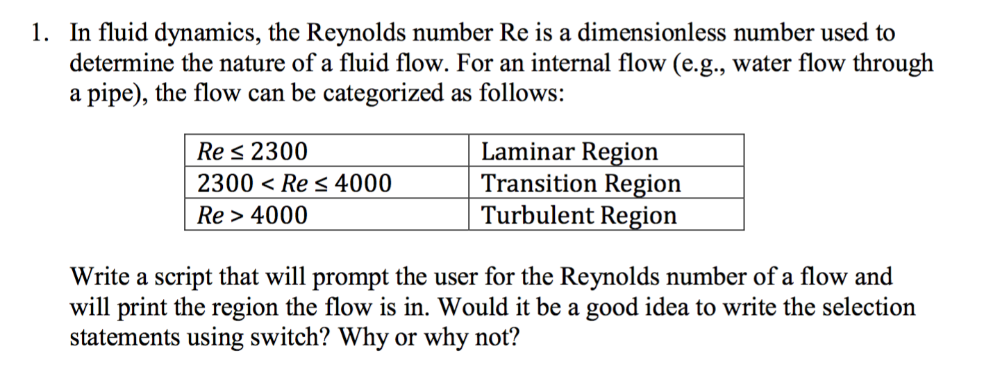 In fluid dynamics, the Reynolds number Re is a | Chegg.com