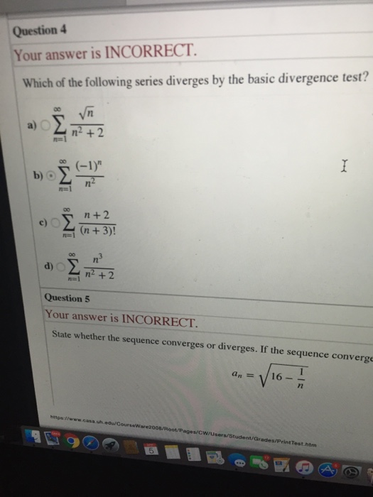 Solved Which of the following series diverges by the basic | Chegg.com