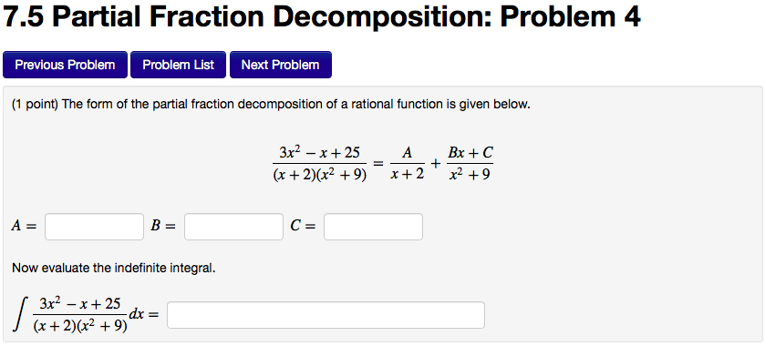 Solved 7.5 Partial Fraction Decomposition: Problem 4 | Chegg.com