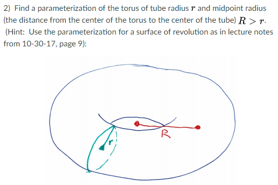 Solved 2) Find a parameterization of the torus of tube | Chegg.com