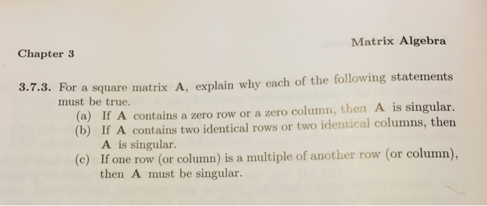 Solved For a square matrix A, explain why each of the | Chegg.com