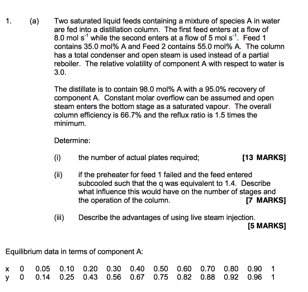 Two saturated liquid feeds containing a mixture of | Chegg.com