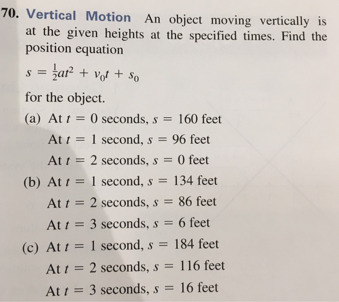 Solved Vertical Motion An object moving vertically is at the | Chegg.com