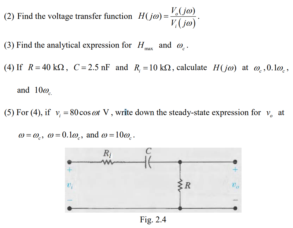 Solved V, (jaw) (2) Find the voltage transfer function | Chegg.com