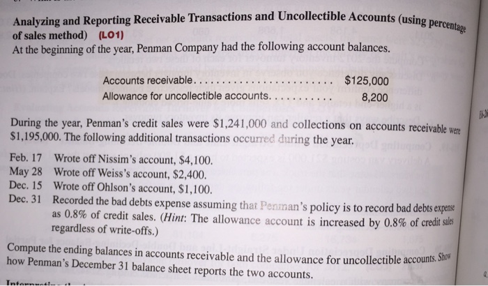 Solved Analyzing and Reporting Receivable Transactions and | Chegg.com