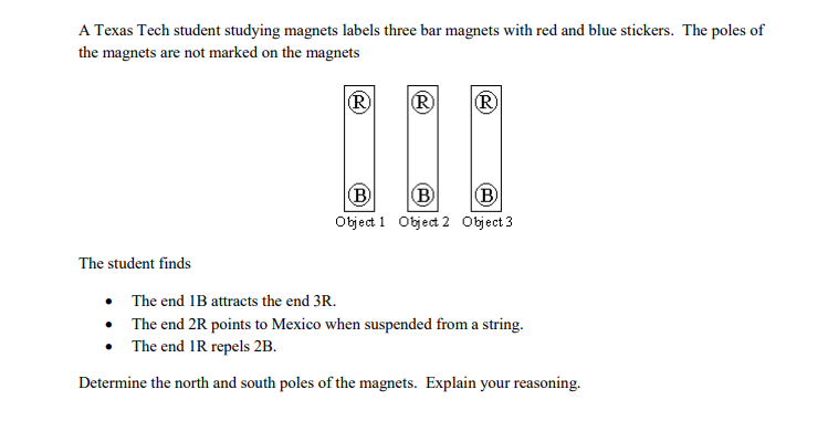 Solved A Texas Tech student studying magnets labels three | Chegg.com
