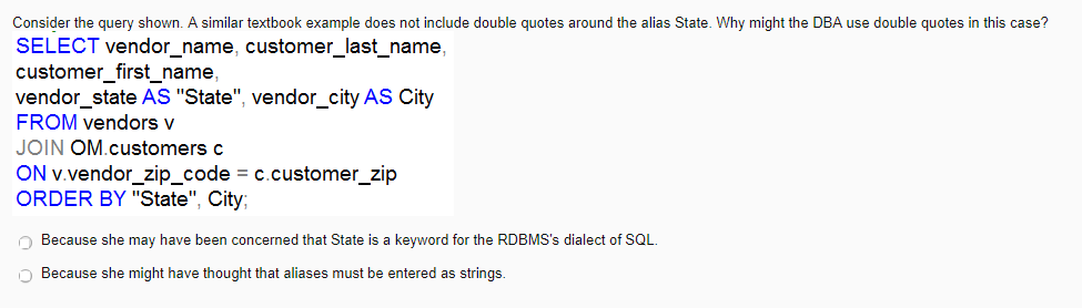 Solved Consider the query shown. A similar textbook example | Chegg.com