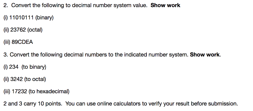 Solved 2. Convert the following to decimal number system | Chegg.com