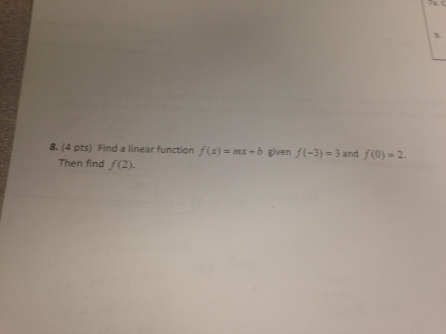 Solved Find a linear function f(x) = mx + b given f(-3) = 3 | Chegg.com