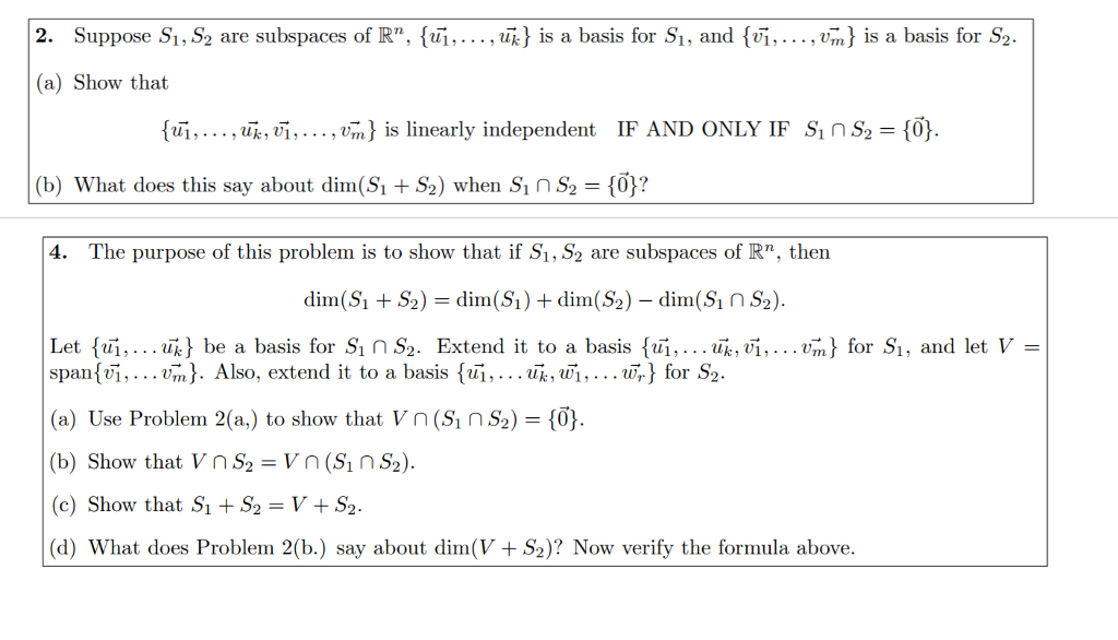 Solved Suppose S_1, S_2 are subspaces of R^n, {u^vector_1, | Chegg.com