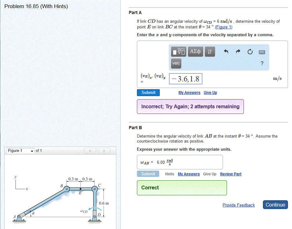 Solved If link CD has an angular velocity of omega_CD = 6 | Chegg.com