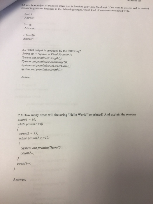 Solved Gen an object of Random Class that is Random gen - | Chegg.com