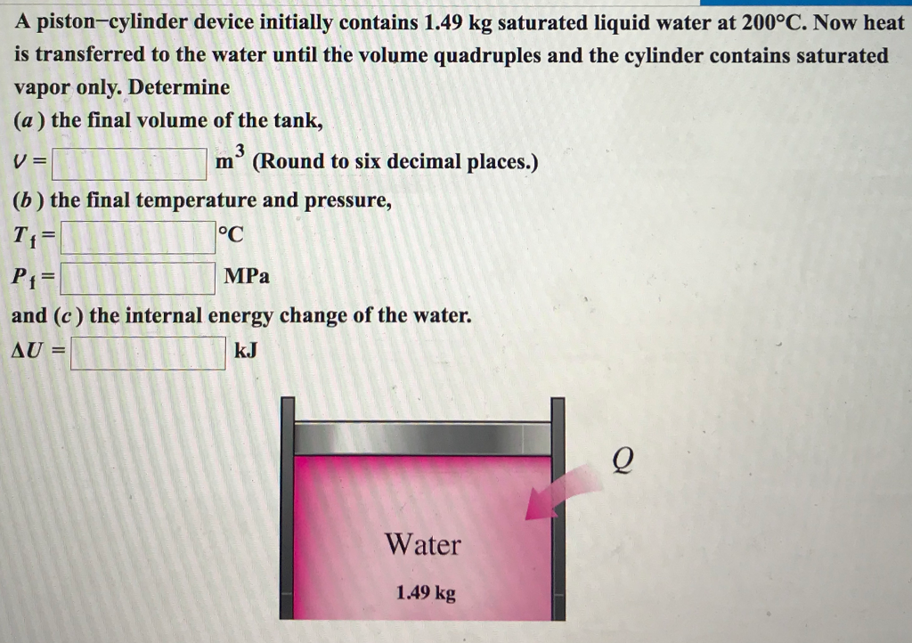 Solved A piston-cylinder device initially contains 1.49 kg | Chegg.com