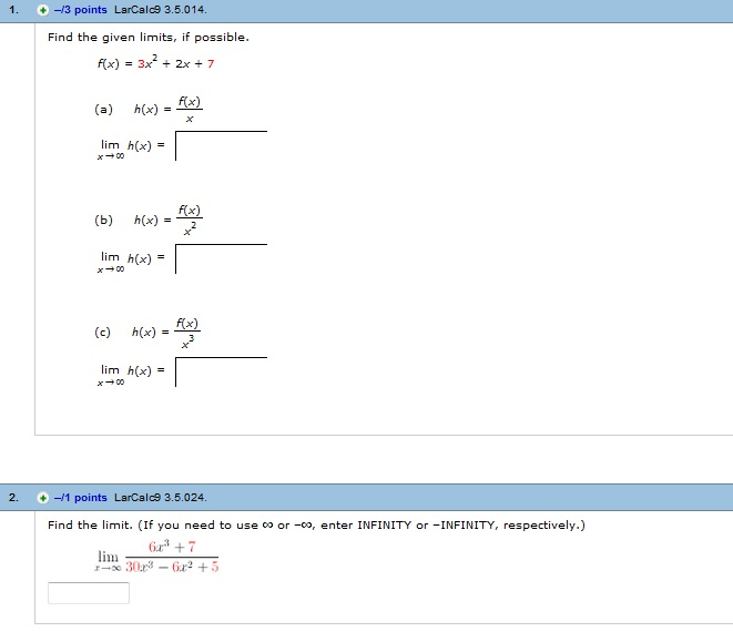 Solved Find the given limits, if possible. f(x) = 3x2 + 2x | Chegg.com