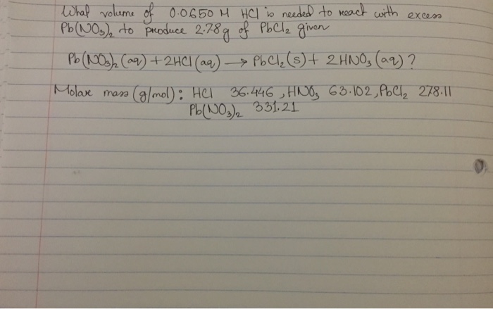 Solved What volume of 0.0650 M HCl is needed to react with | Chegg.com
