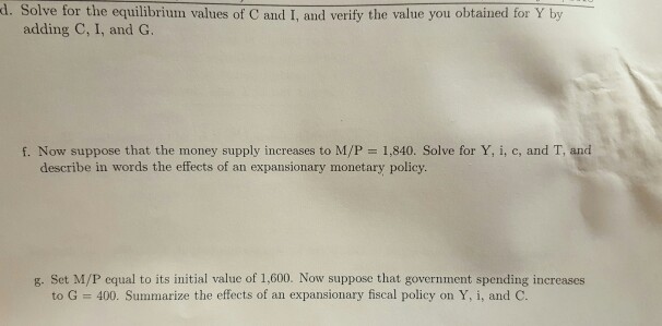 Solved 4. Consider the following IS-LM model: Consumption: C | Chegg.com