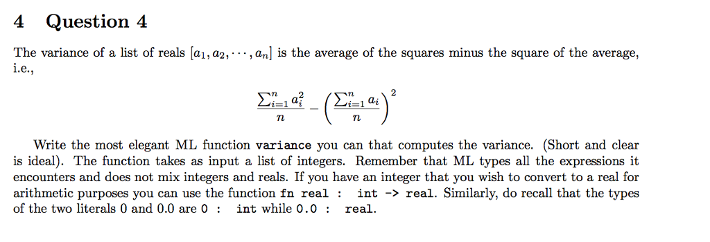 Write A Standard Ml Function To Compute The Variance