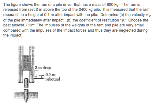 Solved The figure shows the ram of a pile driver that has a | Chegg.com