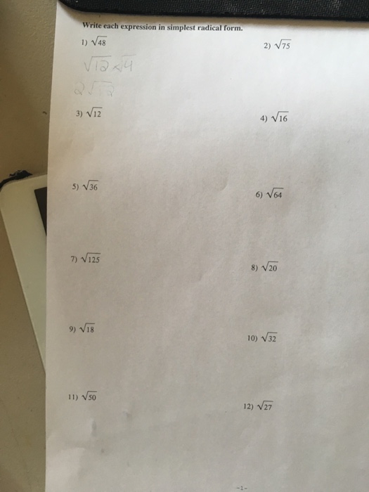 Solved Write each expression in simplest radical form. 1) | Chegg.com