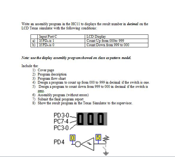 Write an assembly program in the HC11 to displays the | Chegg.com
