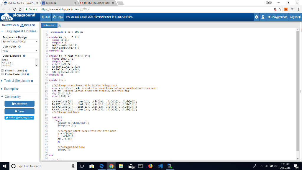 This is a 4bit adder but it is missing some code | Chegg.com