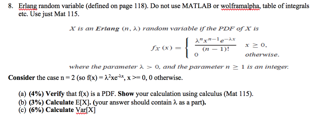 Solved Erlang random variable (defined on page 1 18). Do not | Chegg.com