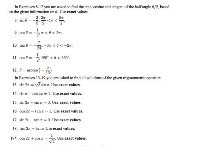 Solved In Exercises 8-12 you are asked to find the sine, | Chegg.com