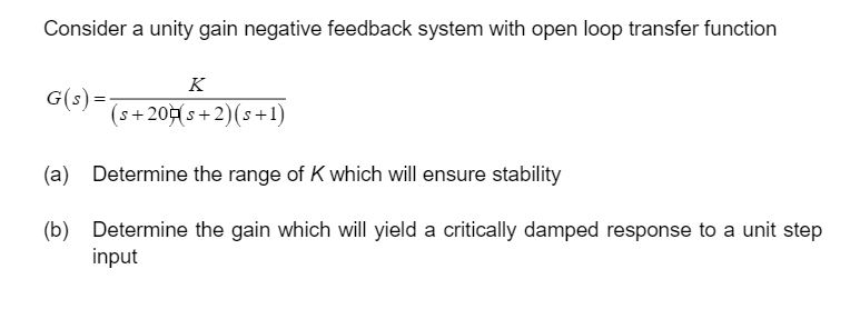 Solved Consider a unity gain negative feedback system with | Chegg.com