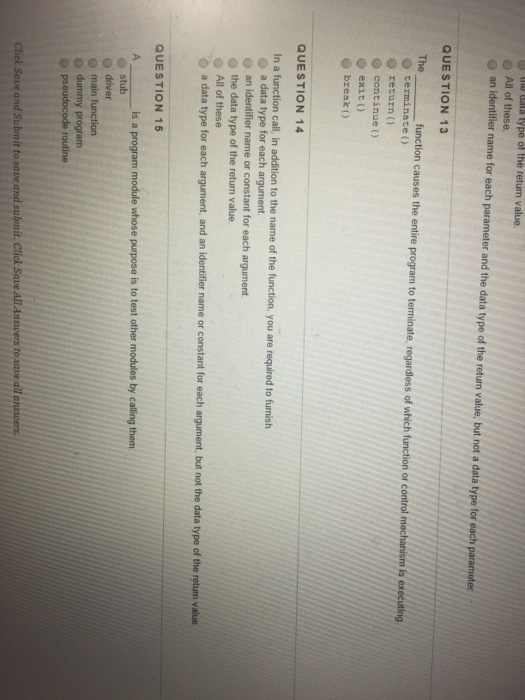 Solved The function causes the entire program to terminate, | Chegg.com