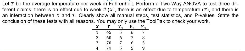 Let T be the average temperature per week in | Chegg.com