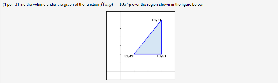 Solved (1 point) Find the volume under the graph of the | Chegg.com