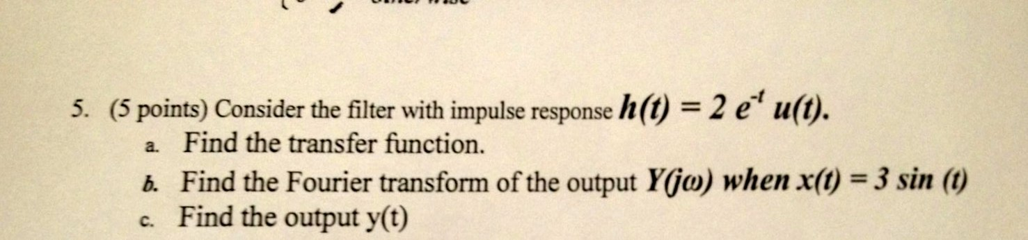 Solved Consider the filter with impulse response h(t) = 2 | Chegg.com
