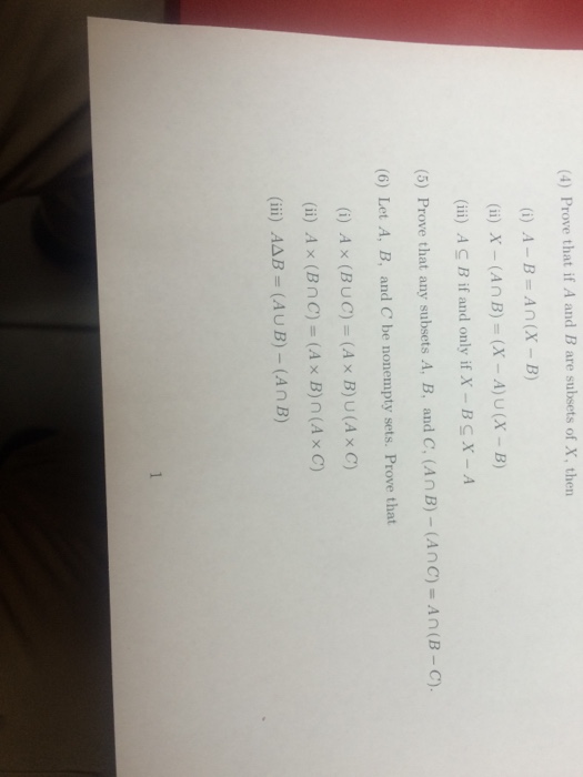 Solved Prove that if A and B are subsets of X, then A - B = | Chegg.com