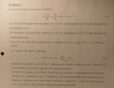 Solved Consider the driven harmonic oscillator m d^2x/dt^2 | Chegg.com