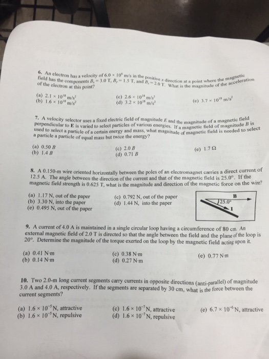 Solved Physies II Name: Homework Worksheet 4 Cirele One: 11 | Chegg.com