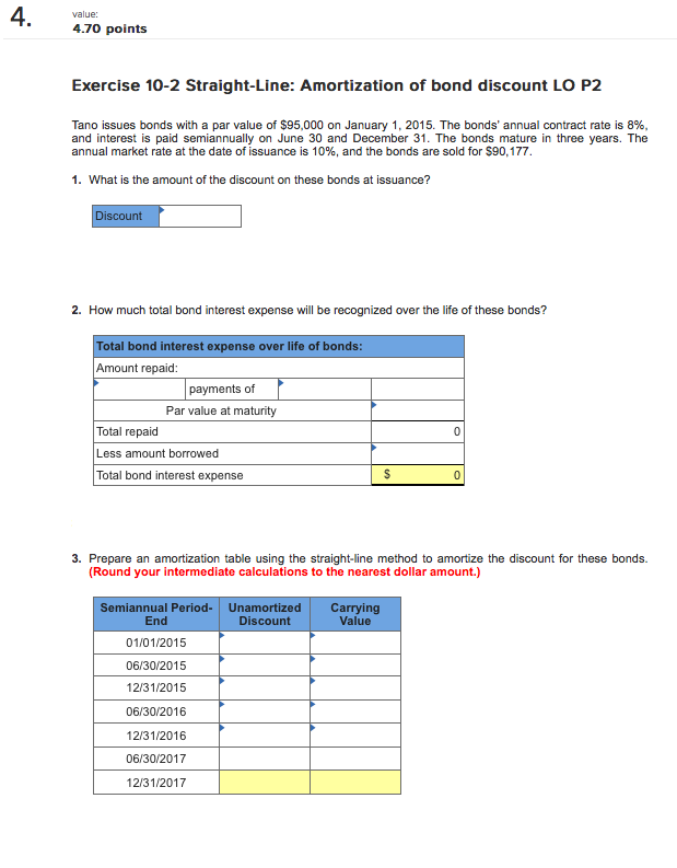 Solved value: 1.60 points QS 10-6 Straight-Line: Bond | Chegg.com
