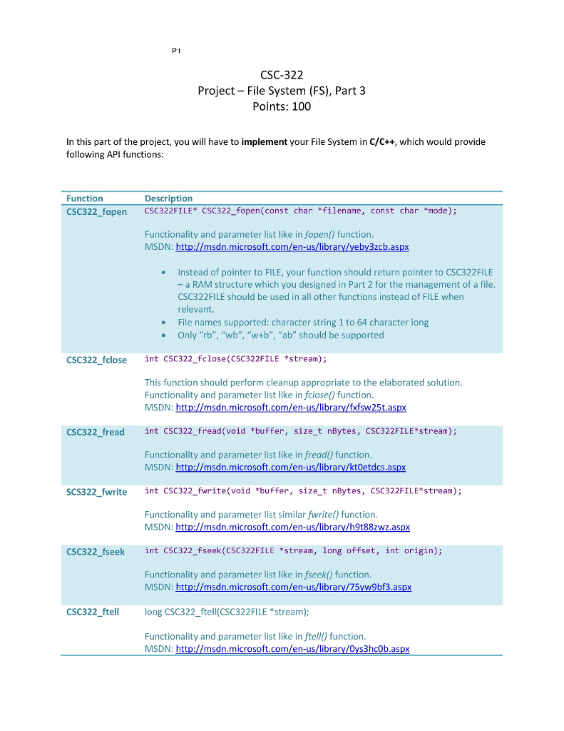 CSC-322 Project File System (FS), Part 2 Points: 100 | Chegg.com