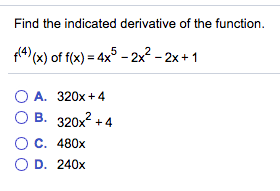 Solved Find the indicated derivative of the function. f^(4) | Chegg.com