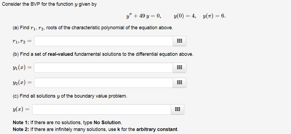 Solved Consider the BVP for the function y given by y" +49 y | Chegg.com