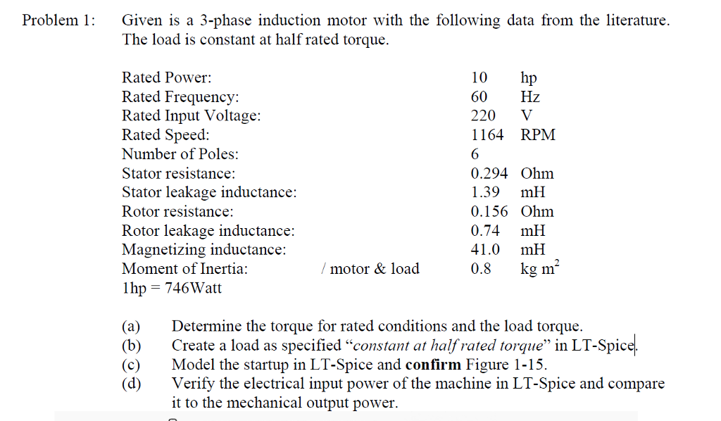 Problem 1: Given is a 3-phase induction motor with | Chegg.com