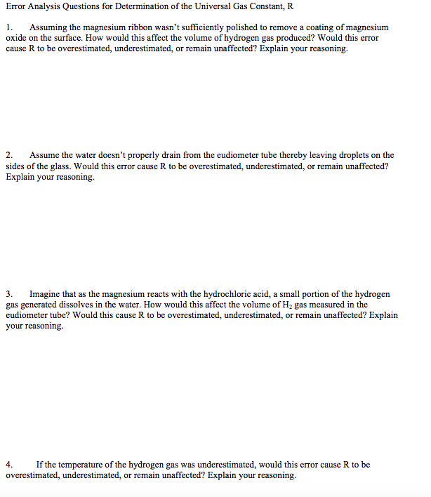Solved Error Analysis Questions for Determination of the | Chegg.com