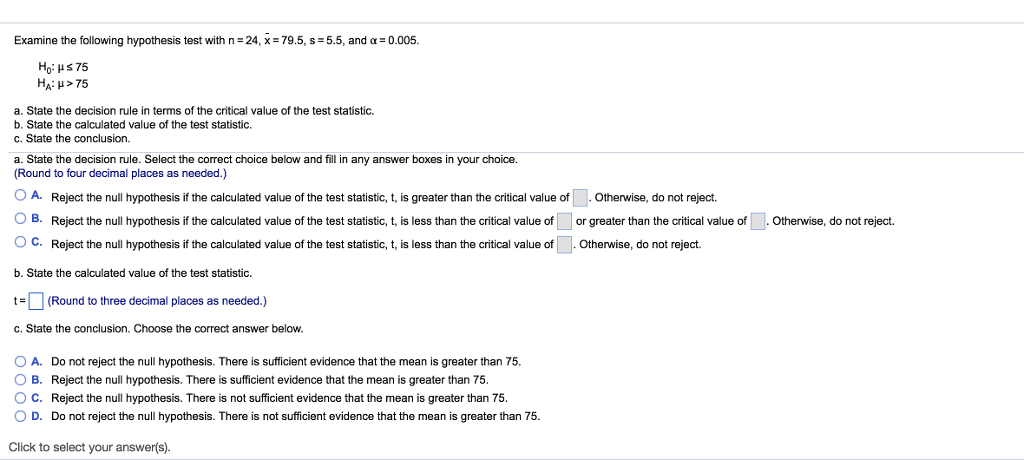 Solved Examine the following hypothesis test with n = 24, x | Chegg.com