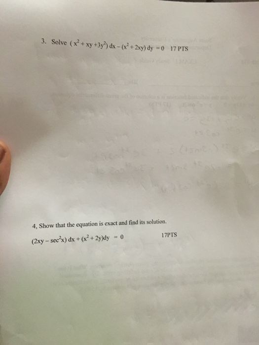 Solved Solve (x^2 + xy+3y^2)dx - (x^2 + 2xy)dy = 0 Show | Chegg.com