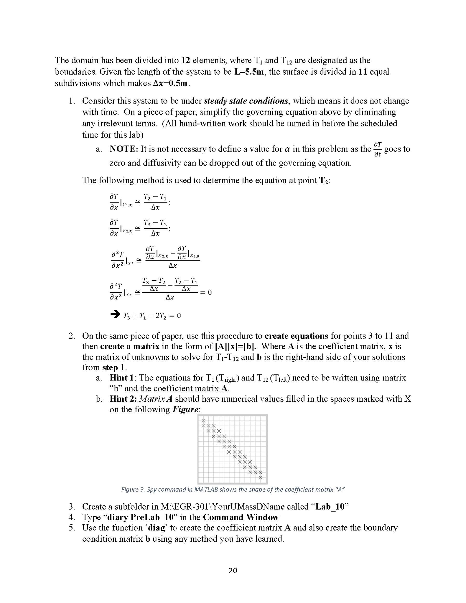 Pre-Lab #10 1-D Heat Conduction Finite Difference | Chegg.com