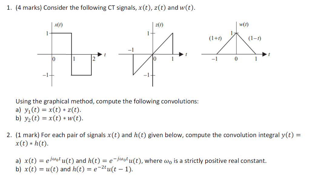 Solved 1. (4 marks) Consider the following CT signals, x(t), | Chegg.com