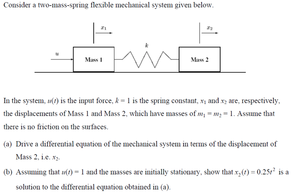 Solved Consider a two-mass-spring flexible mechanical system | Chegg.com